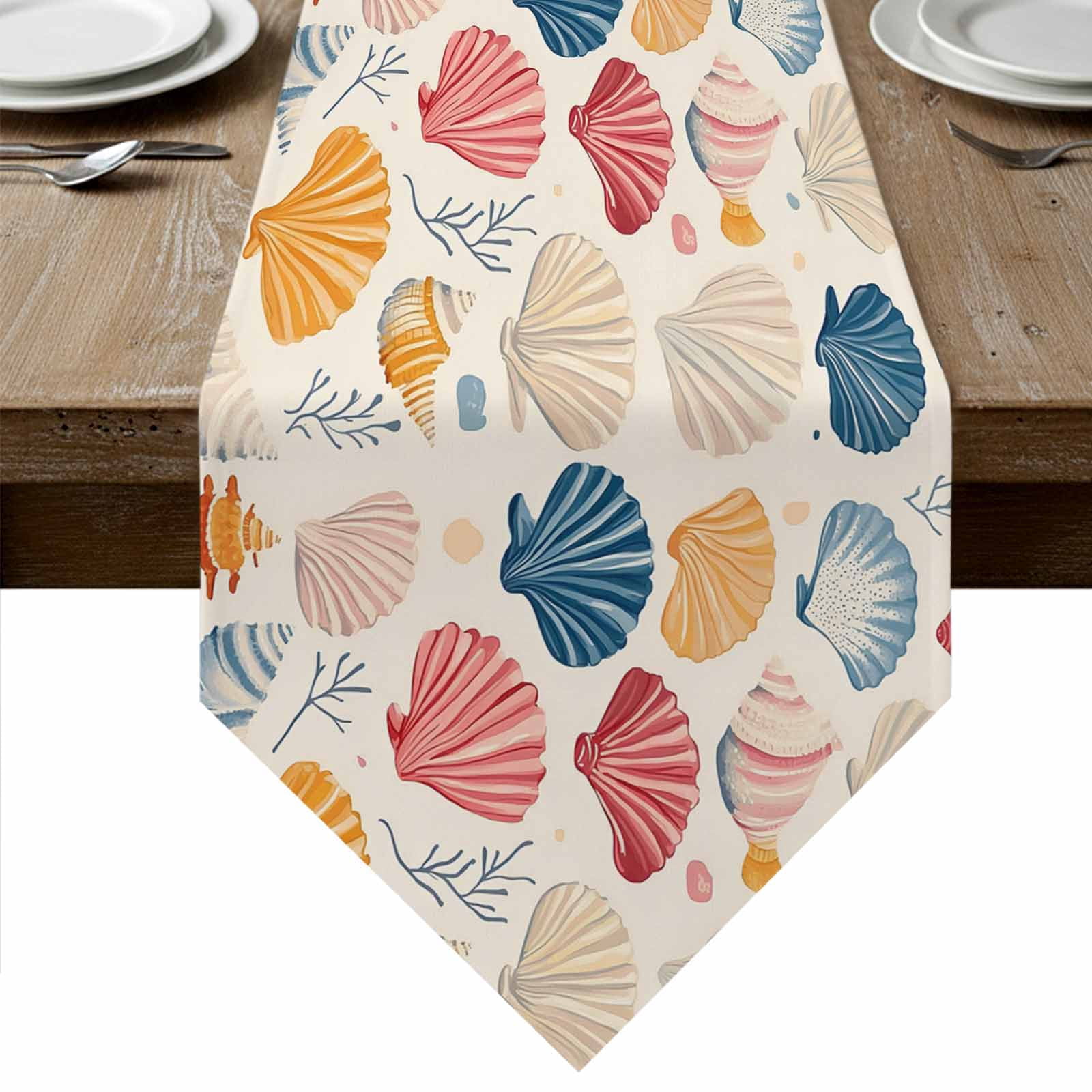 Coastal Shell Table Runner Linen Burlap Table Runner 70 Inches Long ...