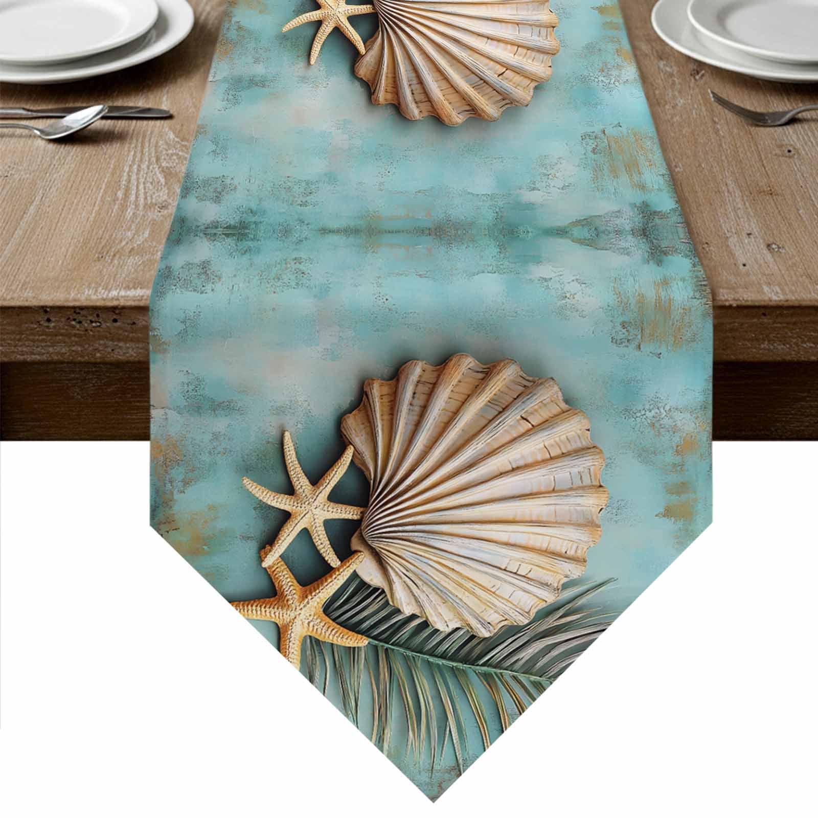 Coastal Shell Table Runner Linen Burlap Table Runner 72 Inches Long ...