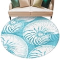 Coastal Shell Teal Blue Round Area Rug 5ft Washable Large Round Rug for ...