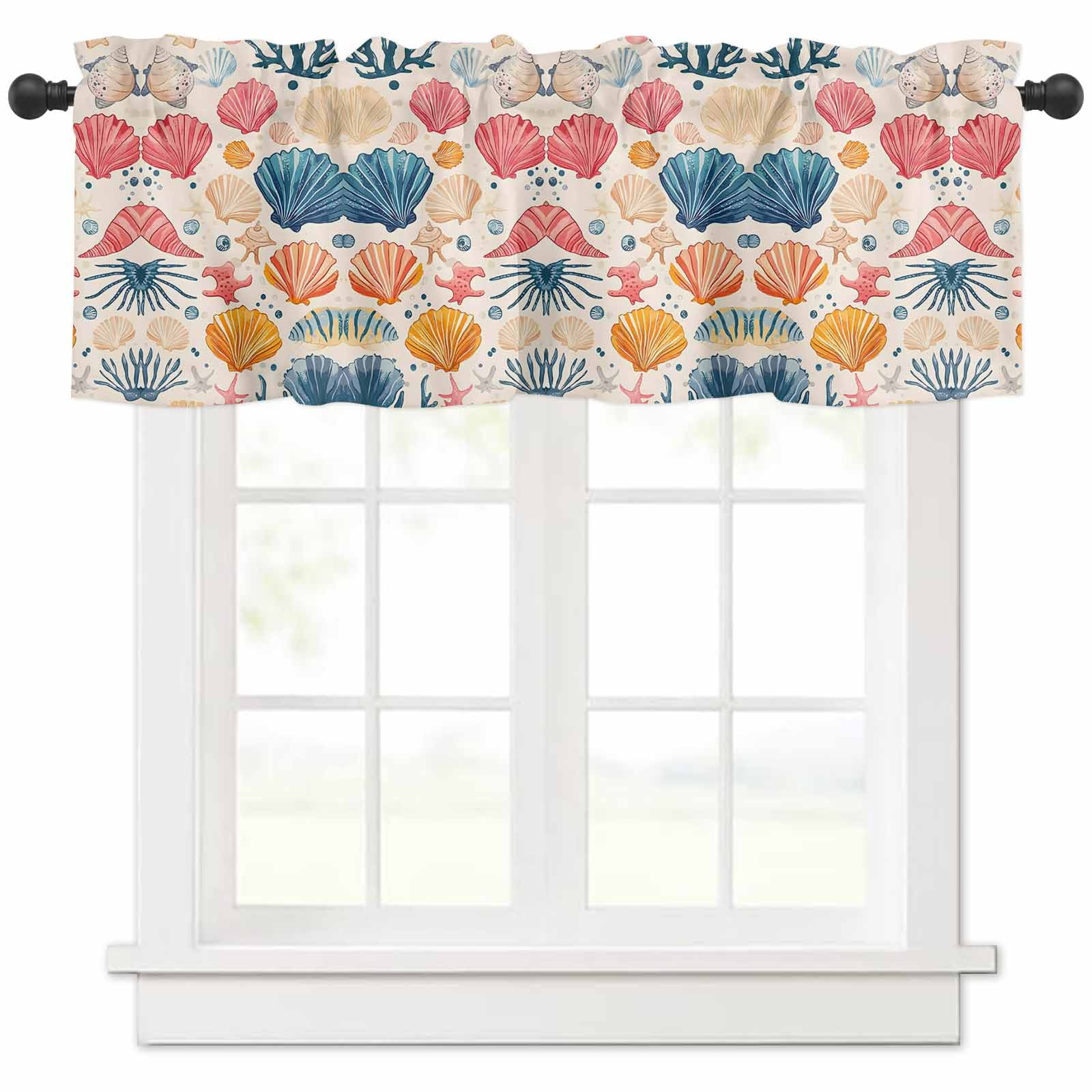 Coastal Shell Valances for Windows Farmhouse Kitchen Curtains Valances ...
