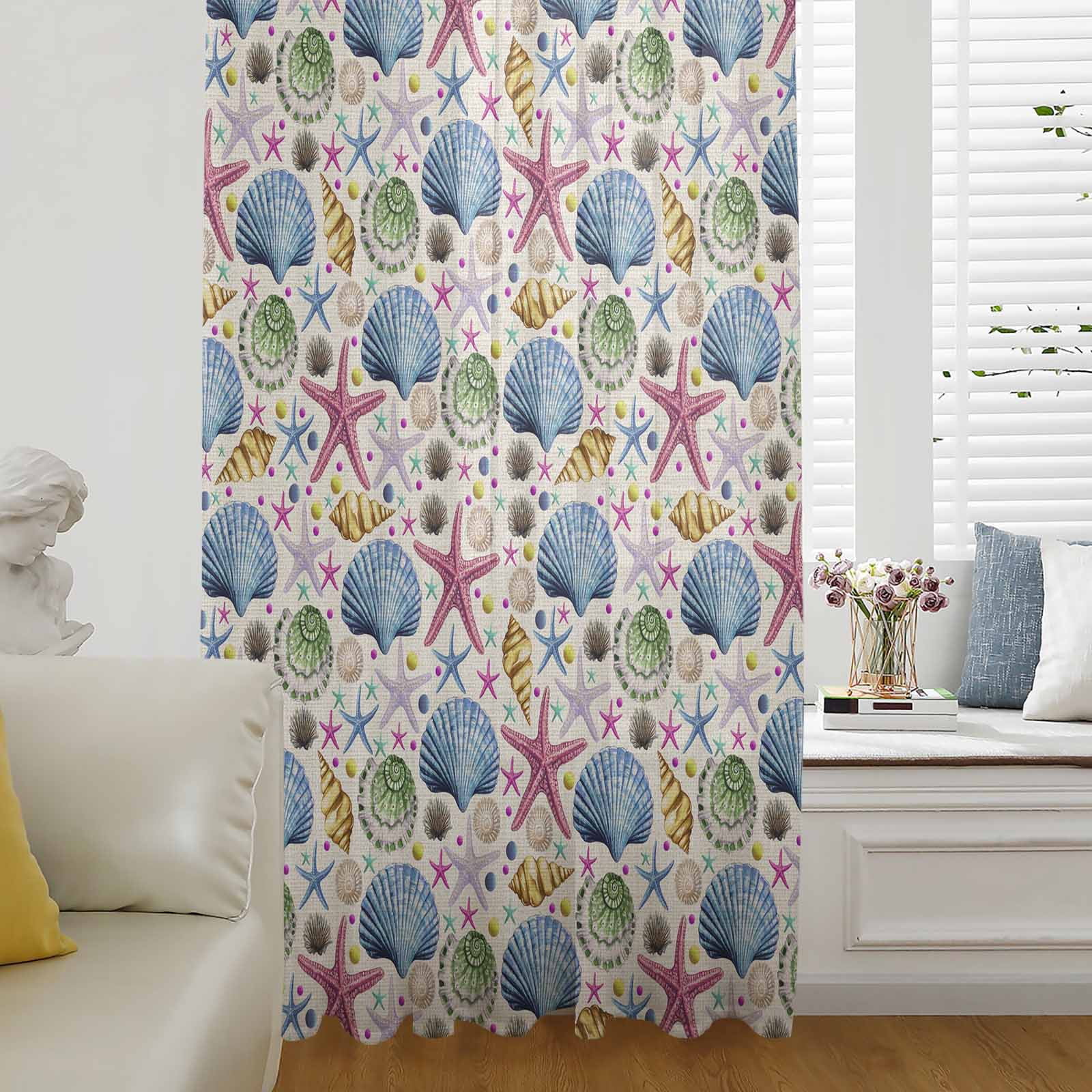 Coastal Shell Window Curtain 45 Inches Long,Ocean Starfish Conch ...