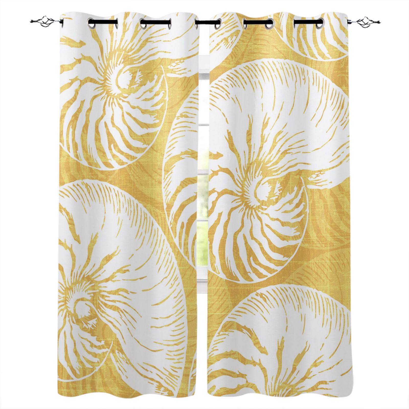 Coastal Shell Yellow Kitchen Curtains Summer Ocean Shell Beach Cafe ...
