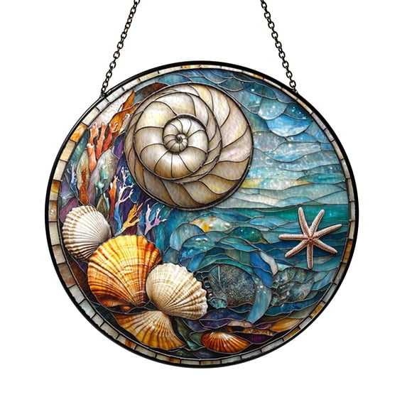 Coastal Shell and Starfish Stained Glass Style Window Suncatcher ...