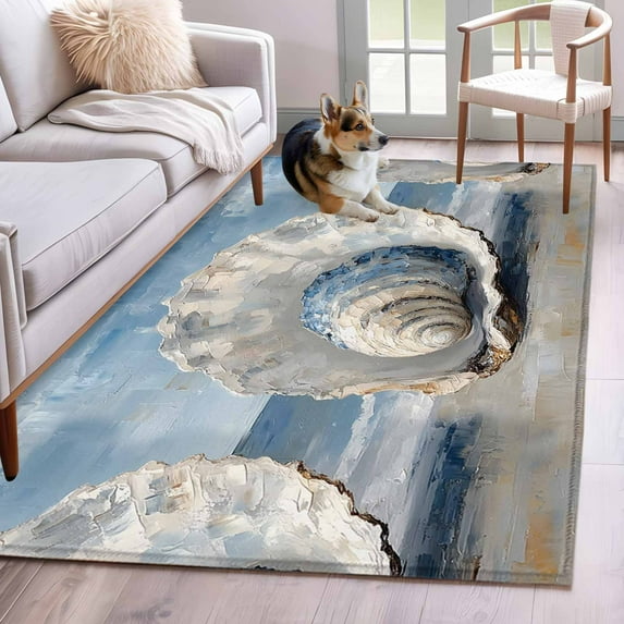 Coastal Shells Area Rug 3x5 Washable Rug Non Slip Modern Abstract Ocean ...