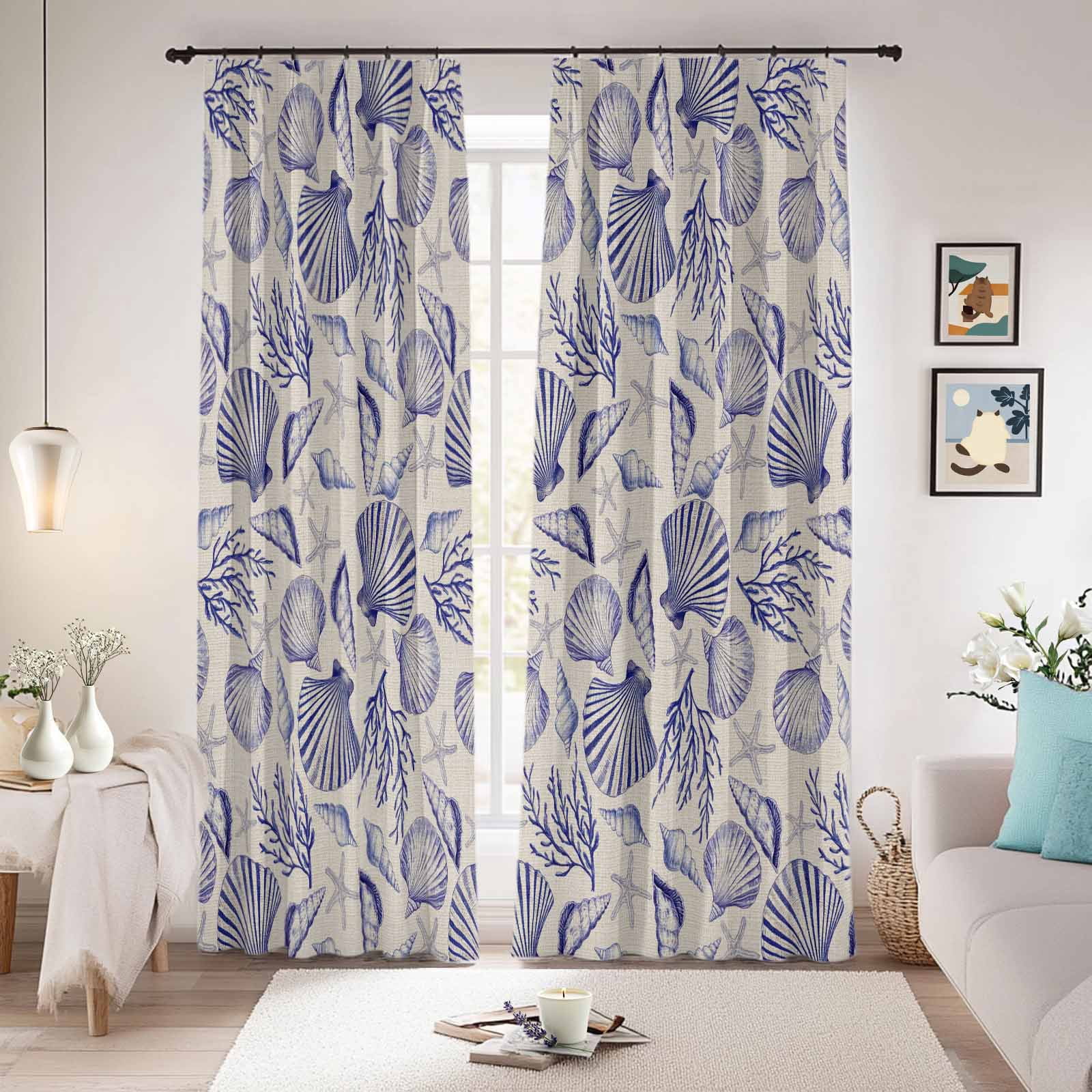 Coastal Shells Blackout Curtains for Bedroom/Living Room, Pinch Pleated ...