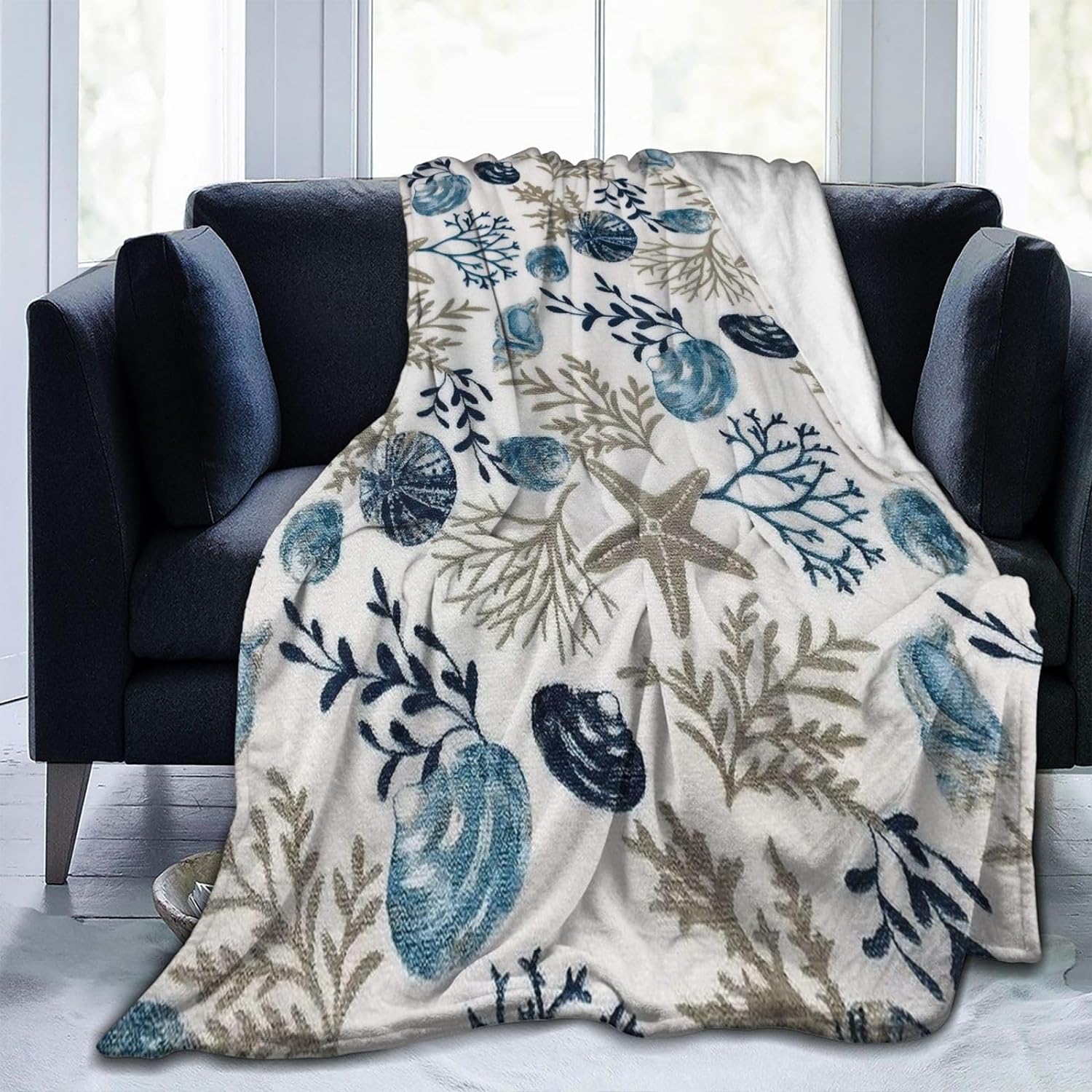 Coastal Shells Blanket, Soft Warm Bed Bedding Throw Blankets for Couch ...