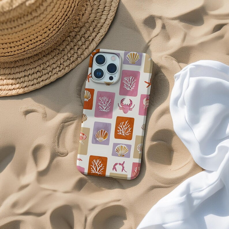 Coastal Shells Coral Phone Case Compatible with iPhone 11 to 16 Pro Max ...