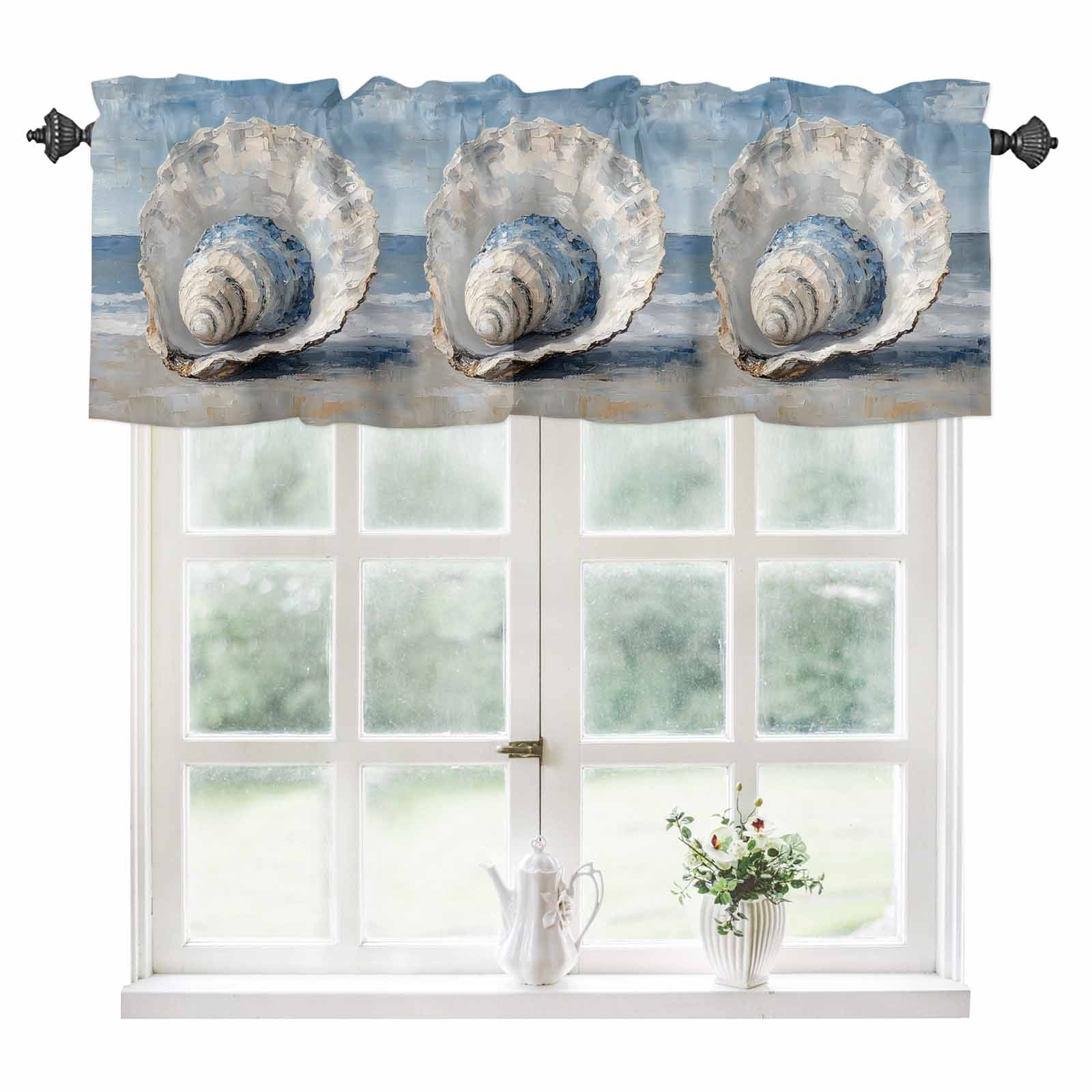 Coastal Shells Kitchen Valances for Windows 42x12 Inch Kitchen Curtains ...