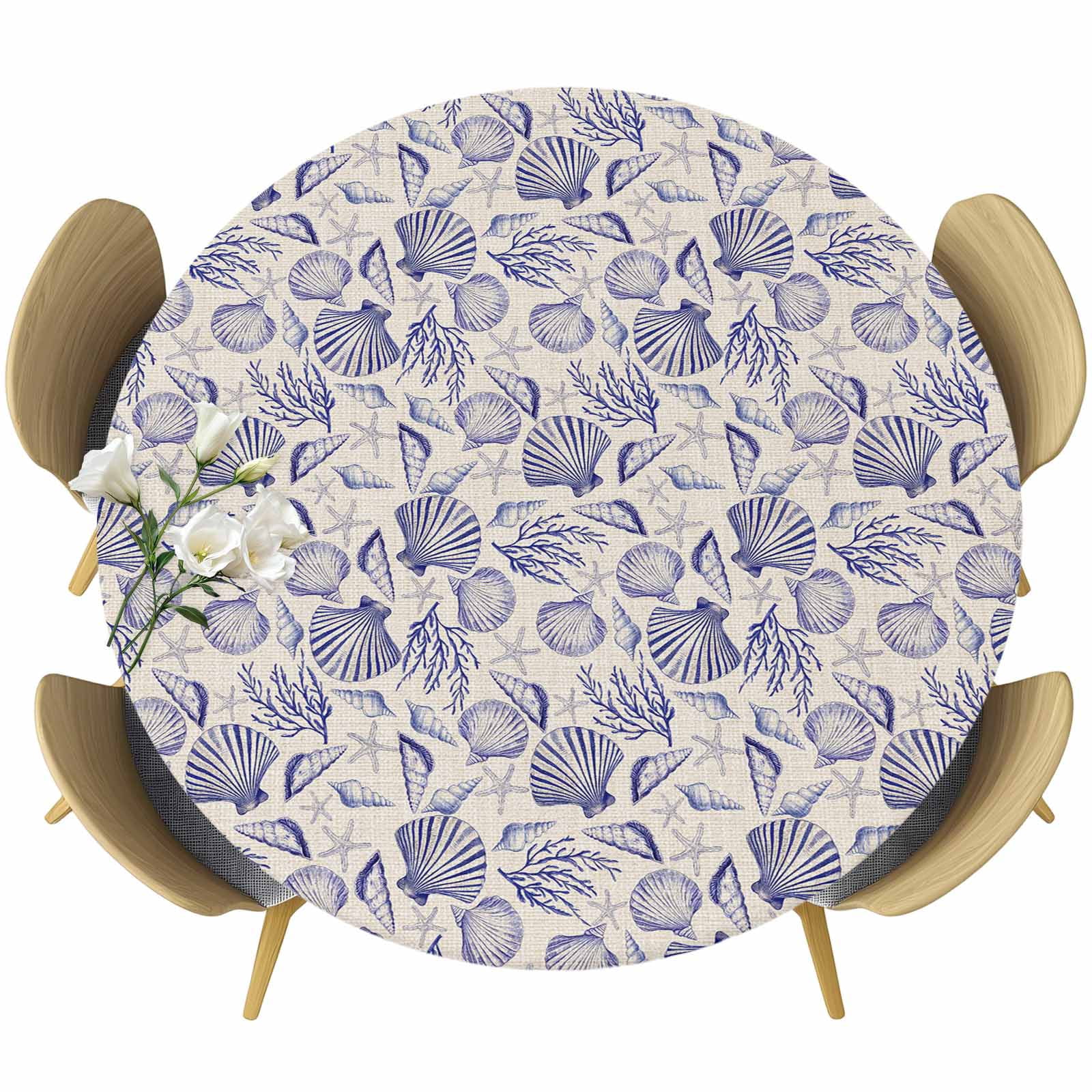 Coastal Shells Round Tablecloth 45-54 Inch Round Fitted Table Cloth ...