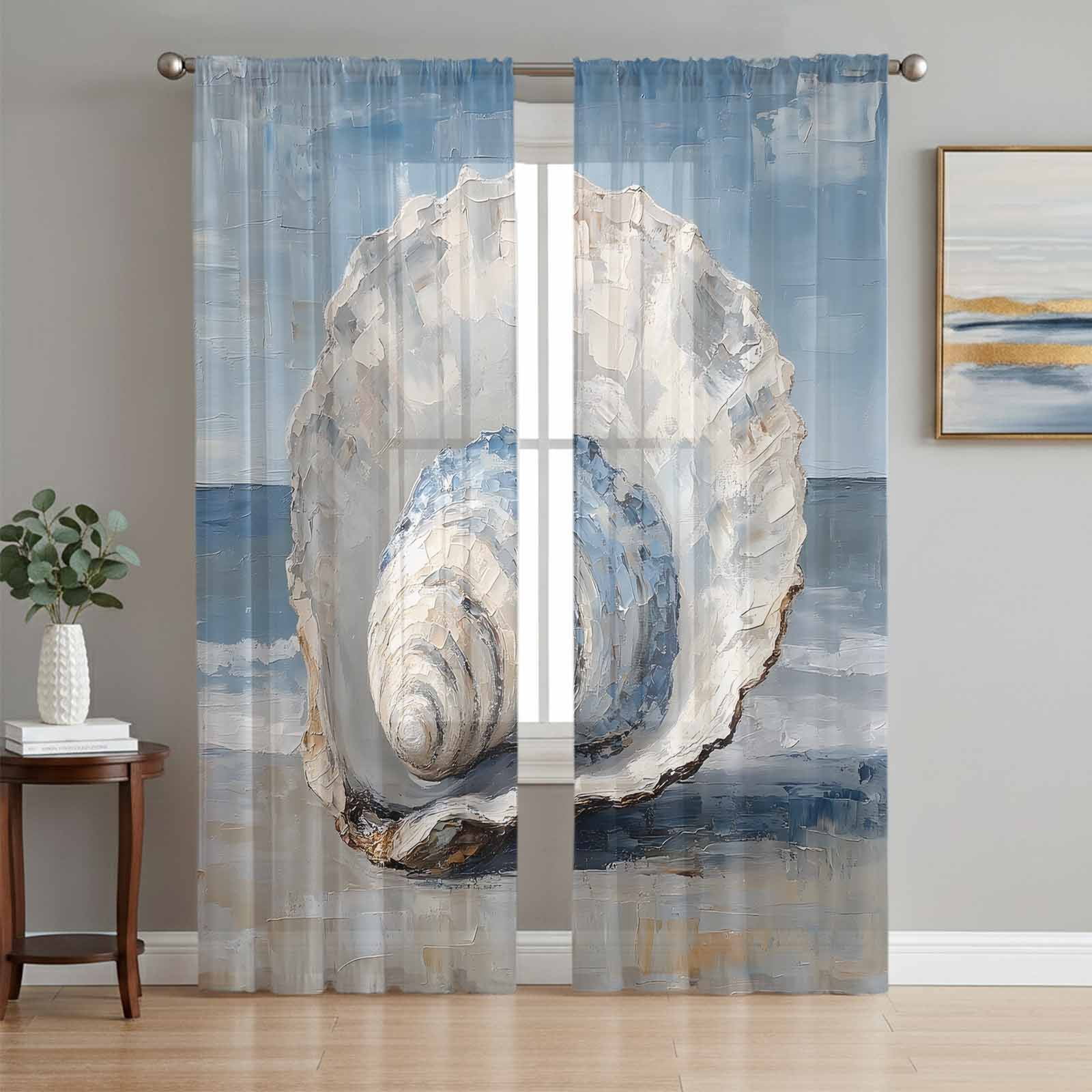 Coastal Shells Sheer Curtains 72 Inch Length 2 Panels Set, Modern ...