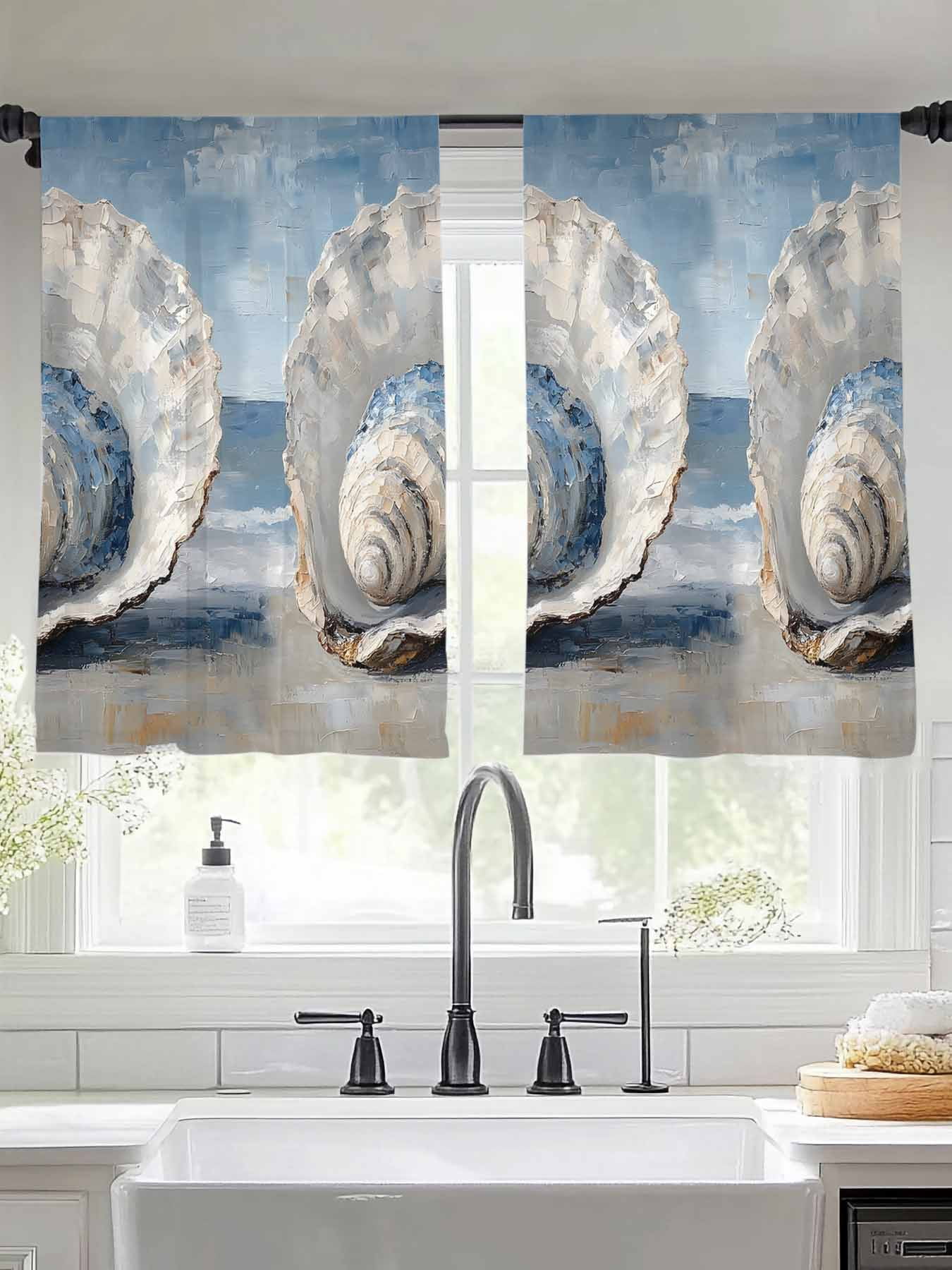 Coastal Shells Sheer Curtains for Living Room Bedroom Modern Abstract ...