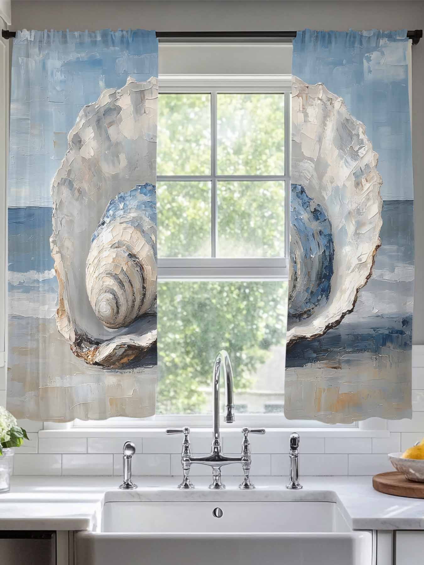 Coastal Shells Sheer Curtains for Living Room Bedroom Modern Abstract ...