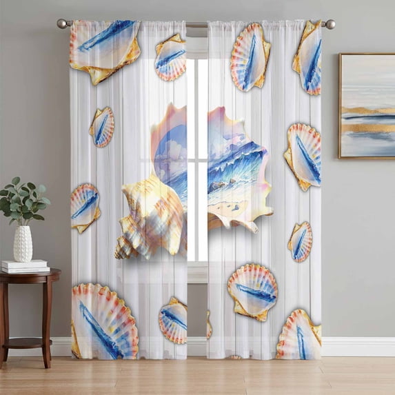 Coastal Shells Sheer Curtains for Living Room Bedroom Summer Ocean ...