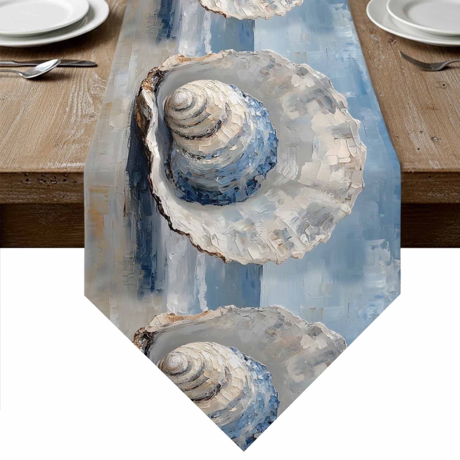 Coastal Shells Table Runner Linen Burlap Table Runner 120 Inches Long ...