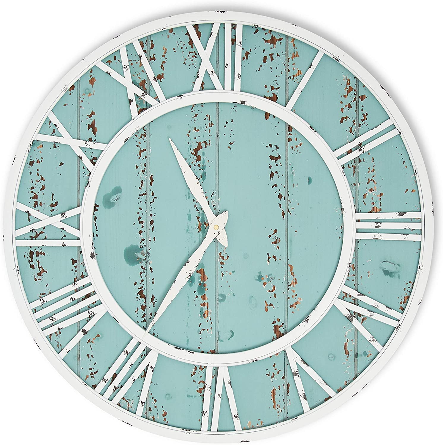 Coastal Shiplap Wall Clock - 24 Inch - White Metal Frame - Roman ...