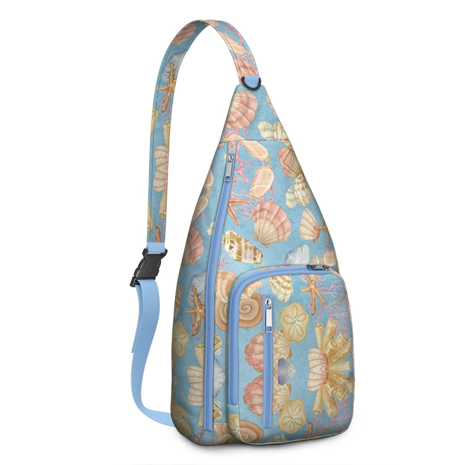 Coastal Sling Pack - Summer Beach Design with Seahorses, Shells & Waves ...