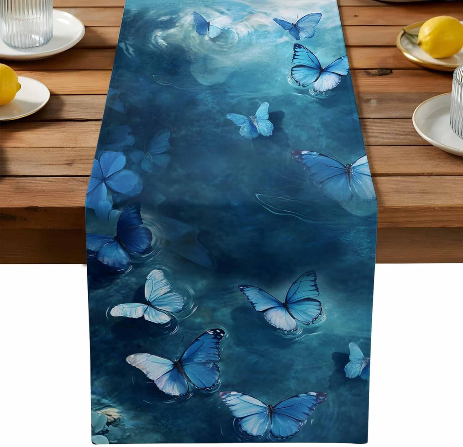 Coastal Small Table Runner 36 inches Long, Vintage Butterfly Ocean ...