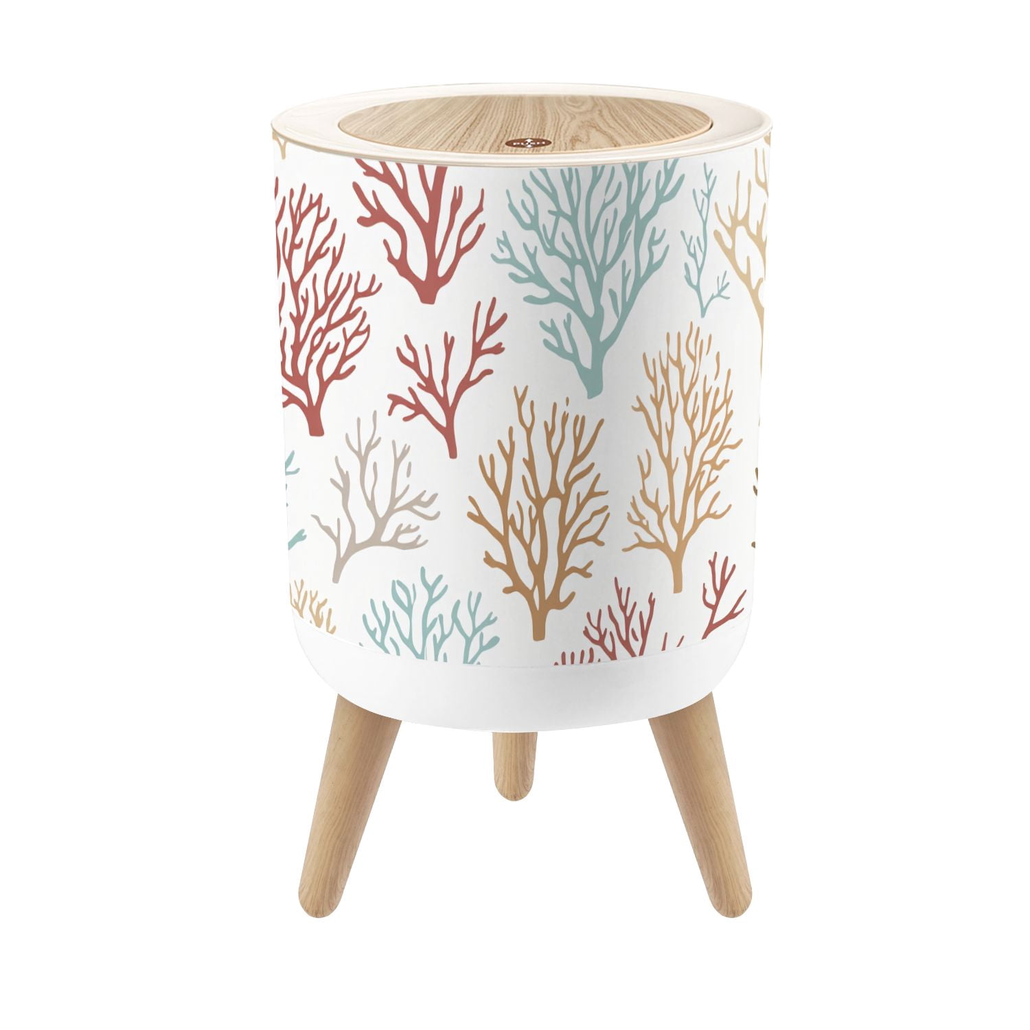 Coastal Small Trash Can with Lid Summer Ocean Conch Seashell Seaweed ...