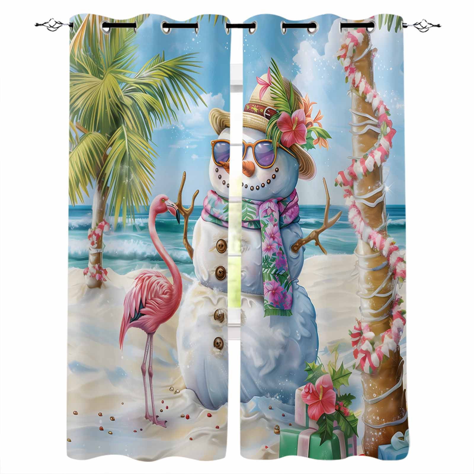 Coastal Snowman Christmas Blackout Curtains 84 Inches Long, Xmas Tree ...