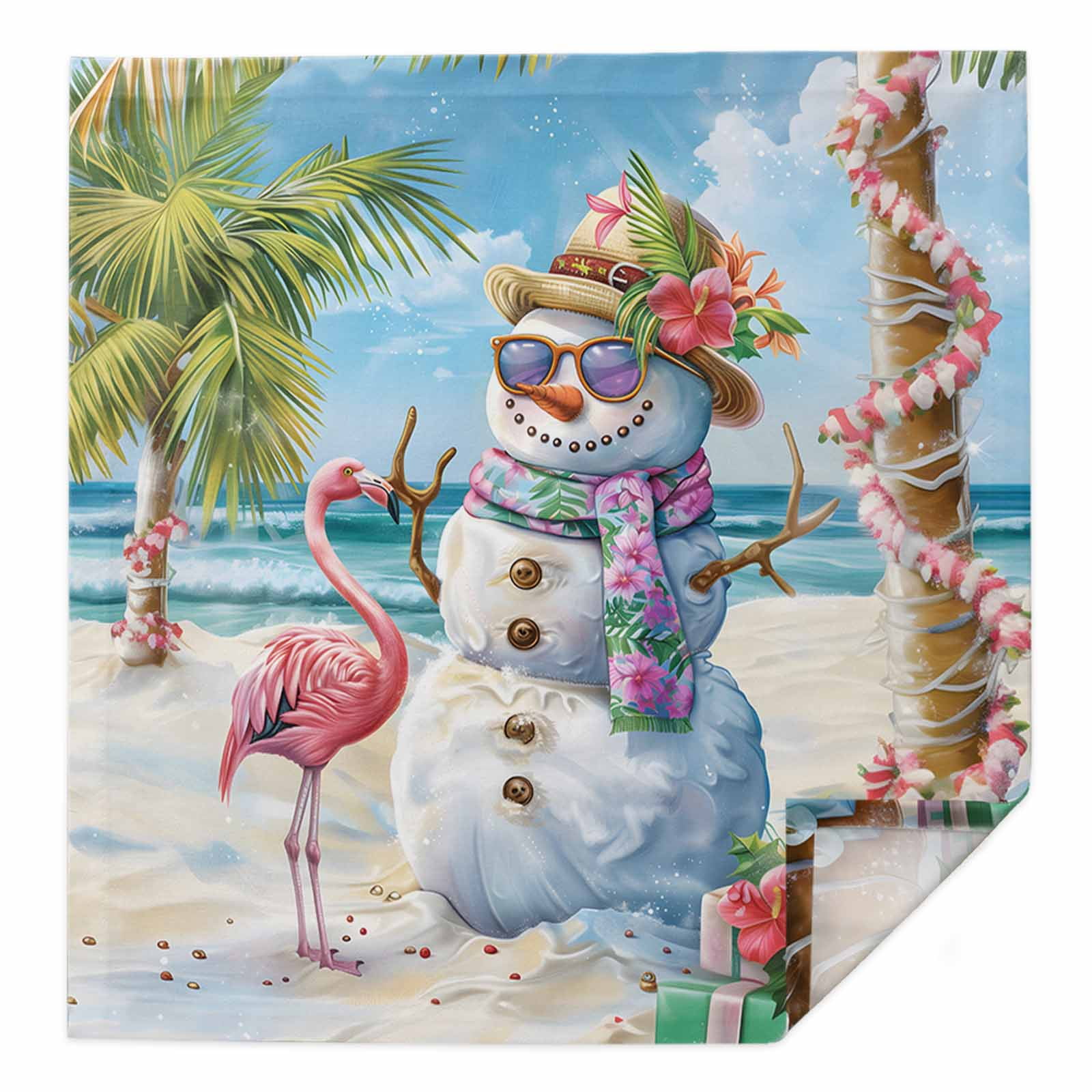 Coastal Snowman Christmas Cloth Napkins Washable Set of 1, Xmas Tree ...