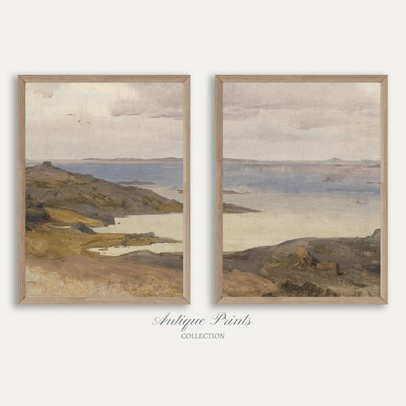Coastal Split Prints Neutral Seascape Painting Soft Tones 2 Pieces ...