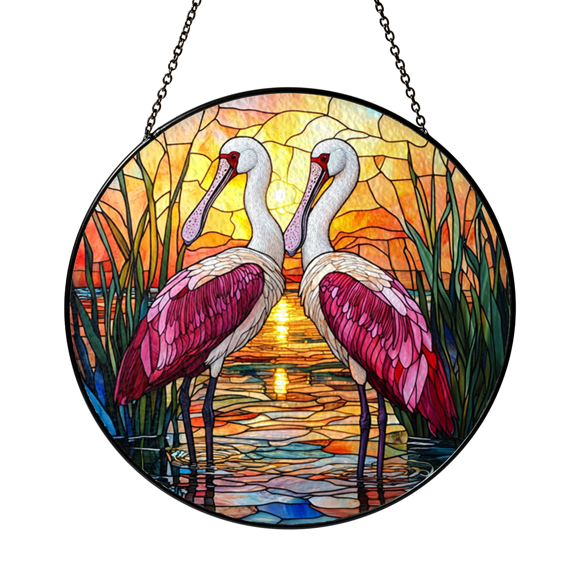 Coastal Spoonbill Bird Suncatcher, Stained Glass Style Window Hanging ...