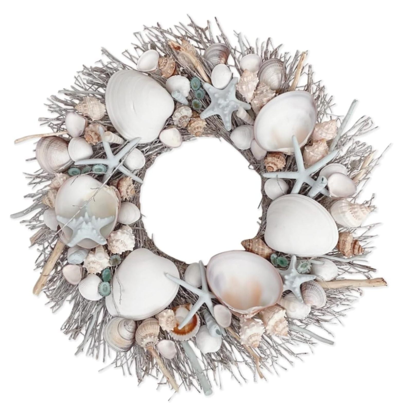 Coastal Spring & Summer Seashell 20" Wreath Natural Preserved (Blue) - Walmart.com