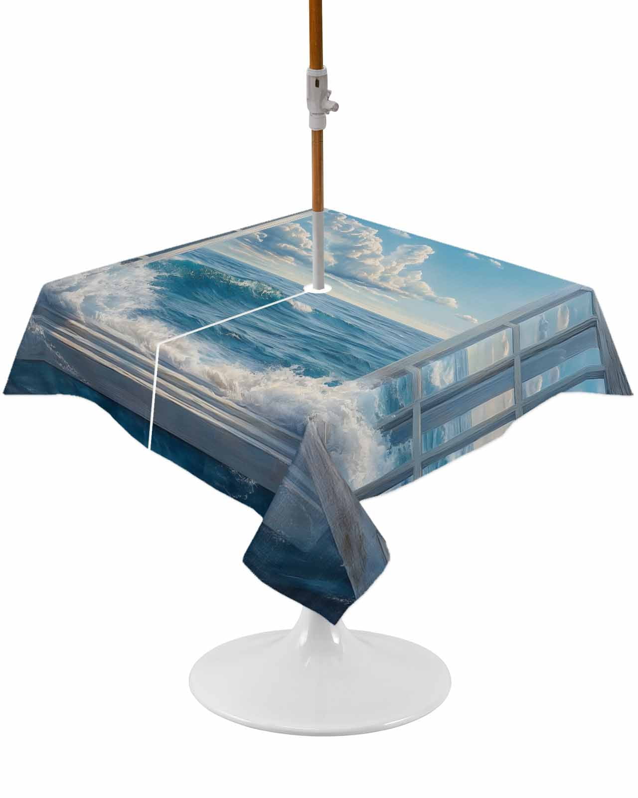 Coastal Square Outdoor Tablecloth, Waterproof Table Cloth Cover with ...