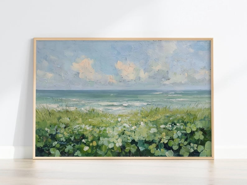 Coastal St Patricks Day Four Leaf Clover Landscape Botanical Poster ...