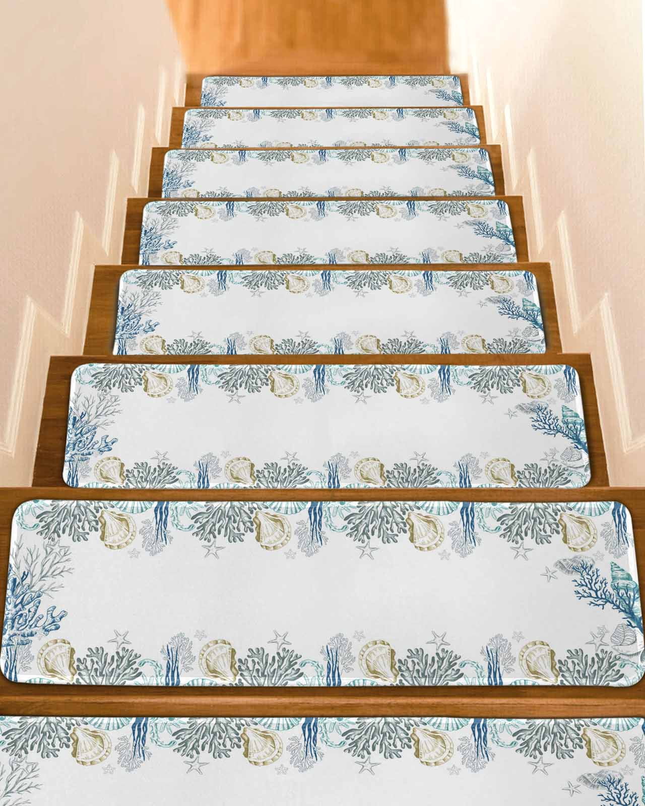 Coastal Stair Treads Non Slip Runners Rugs, 7 Pcs Carpet for Stairs ...