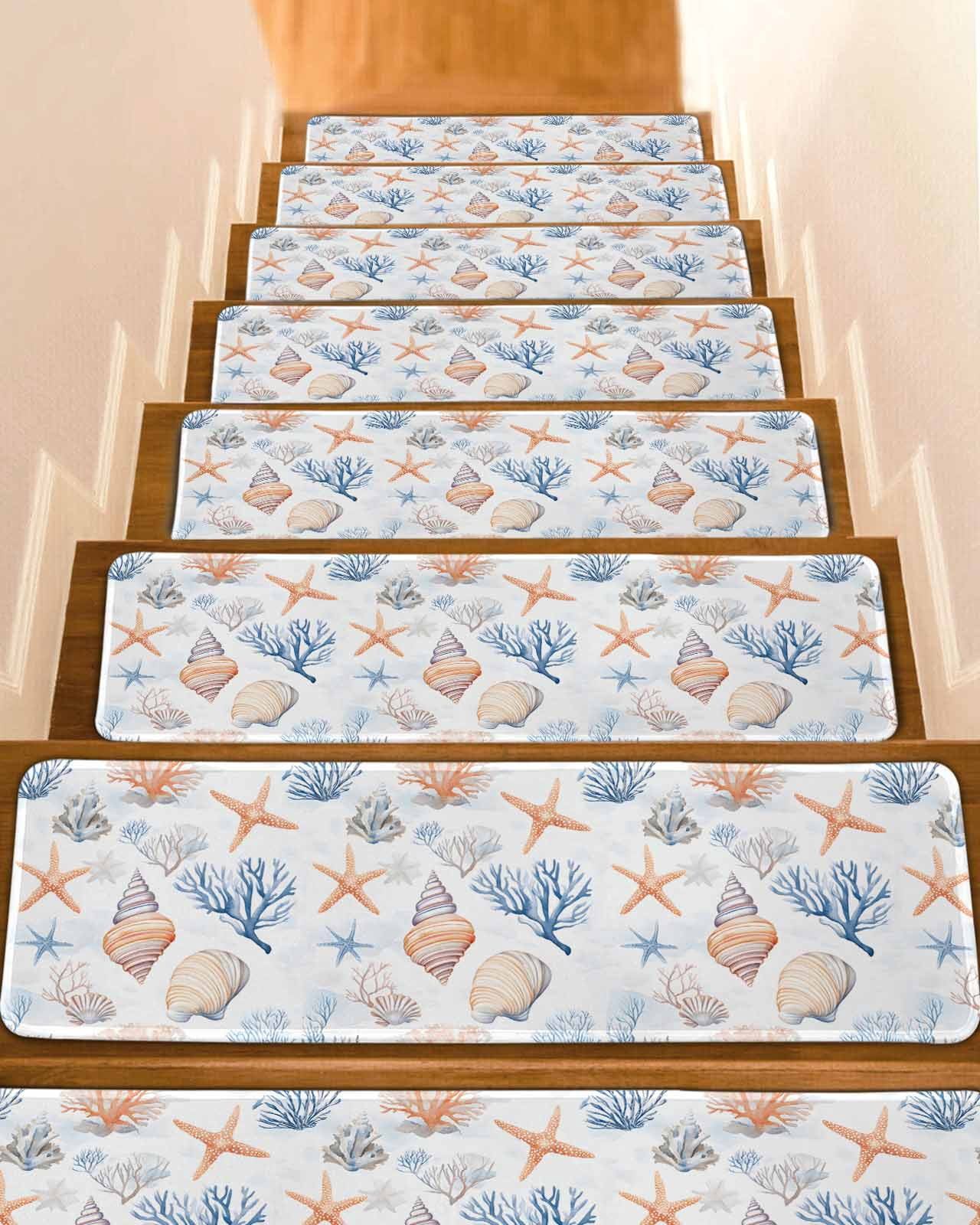 Coastal Stair Treads for Wooden Steps Indoor Runner Rug Carpet, Ocean ...