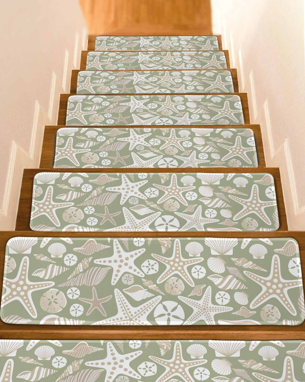 Coastal Stair Treads for Wooden Steps Indoor Runner Rug Carpet, Sage ...