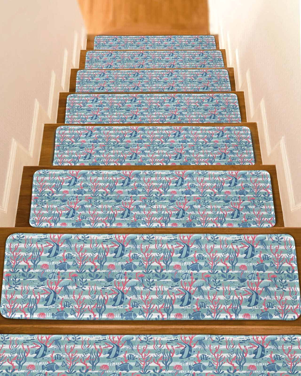 Coastal Stair Treads for Wooden Steps Indoor Runner Rug Carpet, Summer ...