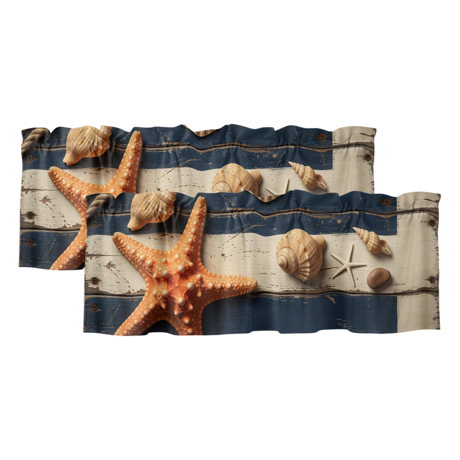 Coastal Starfish 2 Panels Kitchen Valance, Nautical Life Orange ...