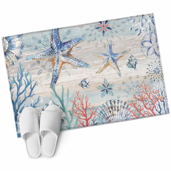 Coastal Starfish 2'x3' Washable Rug, Blue Nautical Coral Seashell ...