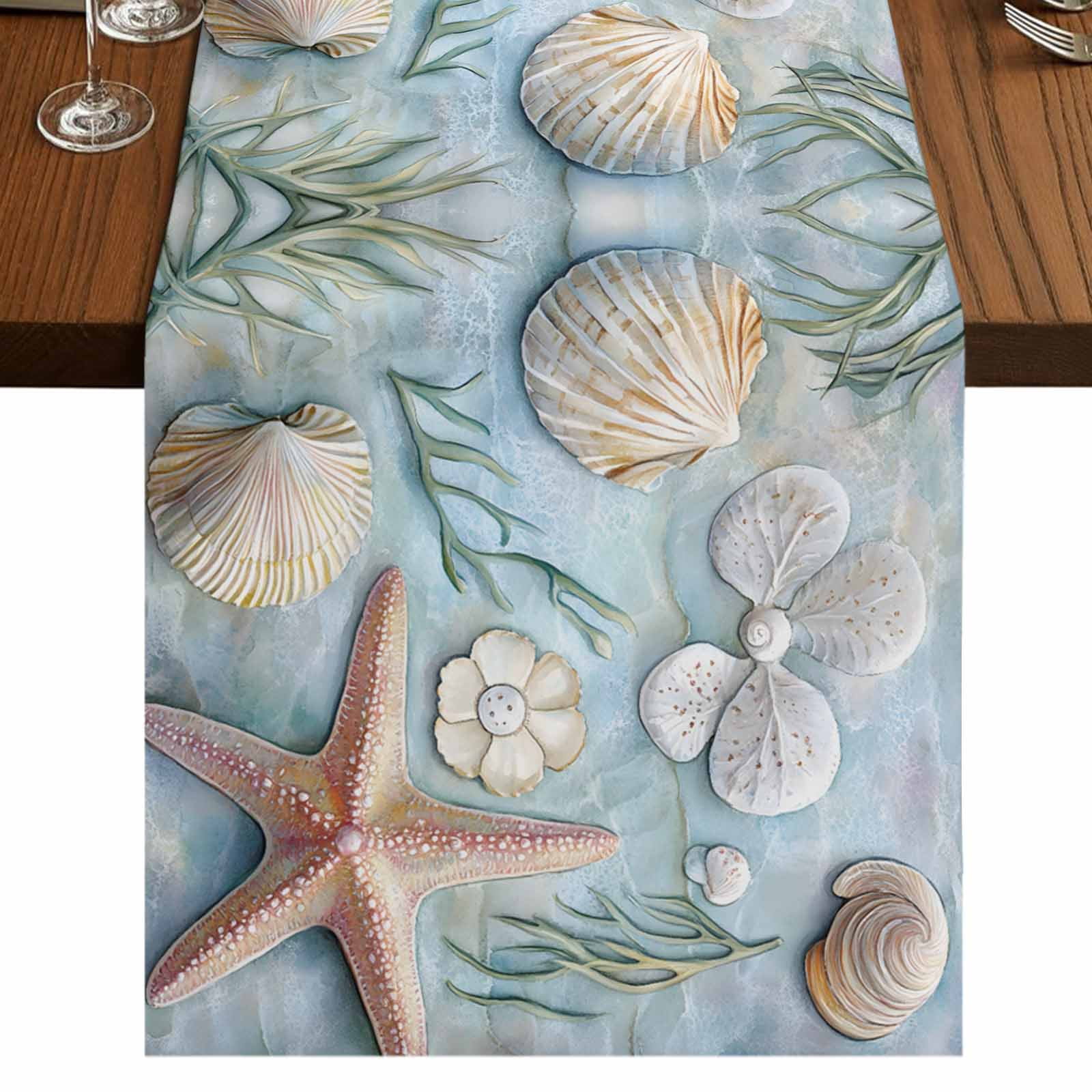 Coastal Starfish 48 Inch Table Runner, Summer Beach Nautical Shell ...