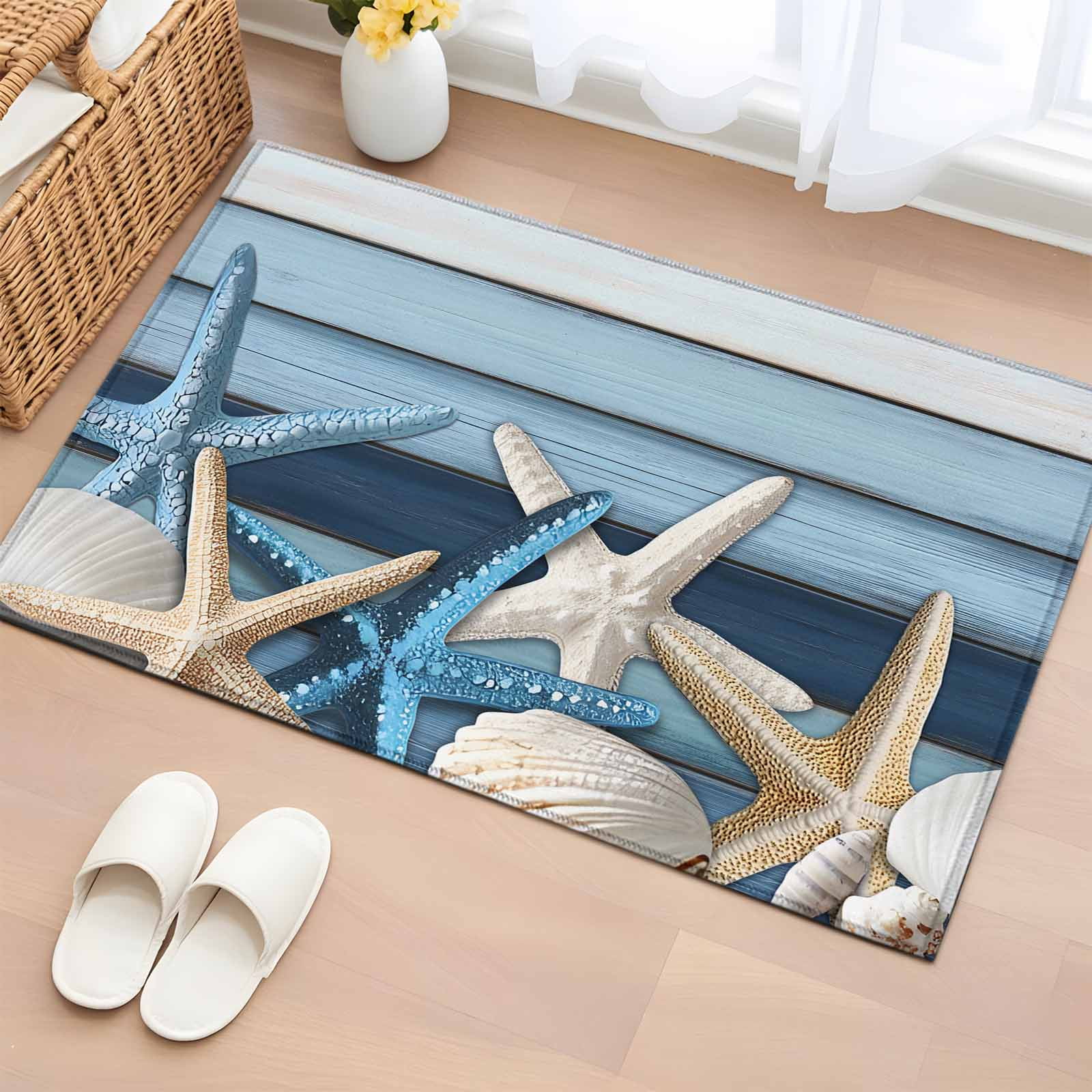 Coastal Starfish Bathroom Rug Washable 2x3 Entryway Rug Non Slip Blue ...