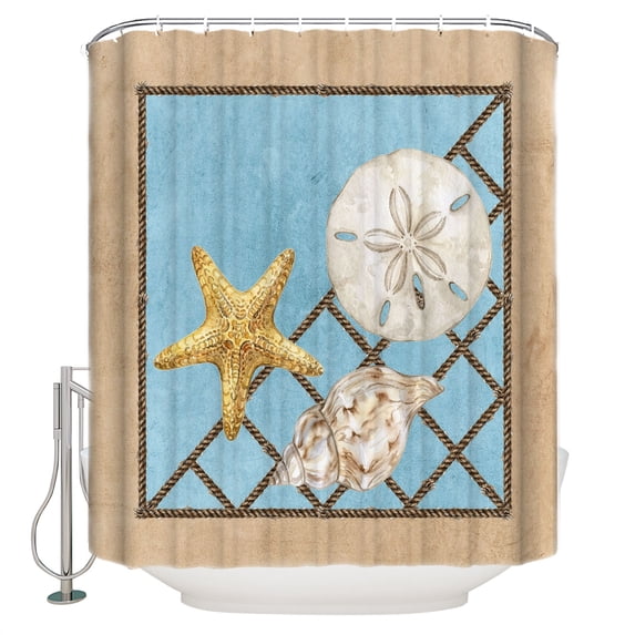 Coastal Starfish Bathroom Shower Curtains with 12 Hooks Waterproof ...