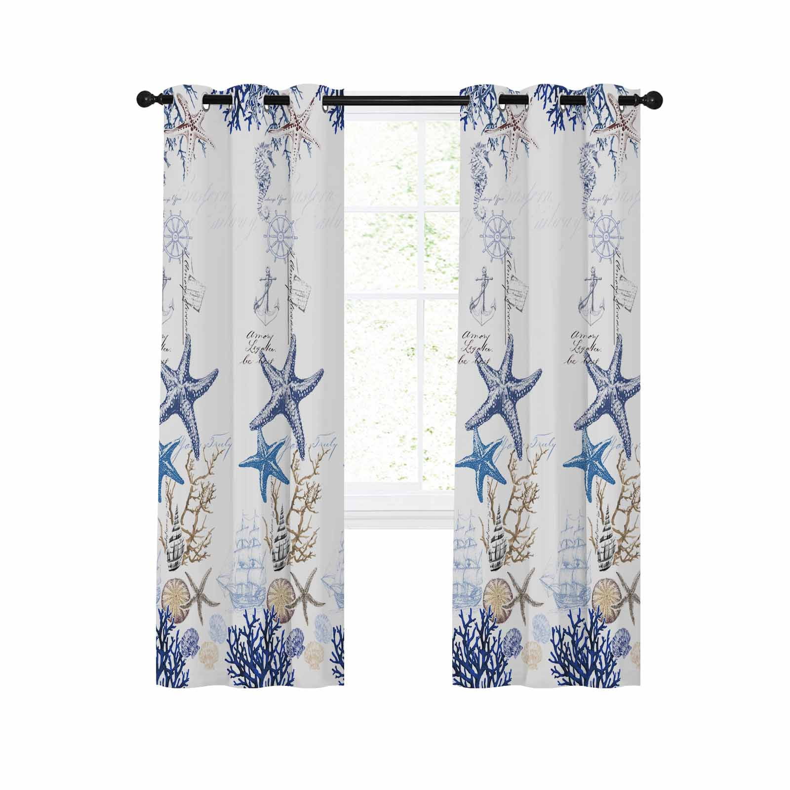 Coastal Starfish Blackout Curtains 63 Inches Long for Bedroom, Nautical ...