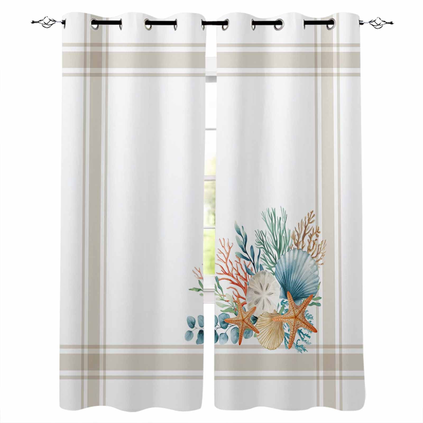 Coastal Starfish Blackout Curtains for Bedroom, Nautical Shells Coral ...