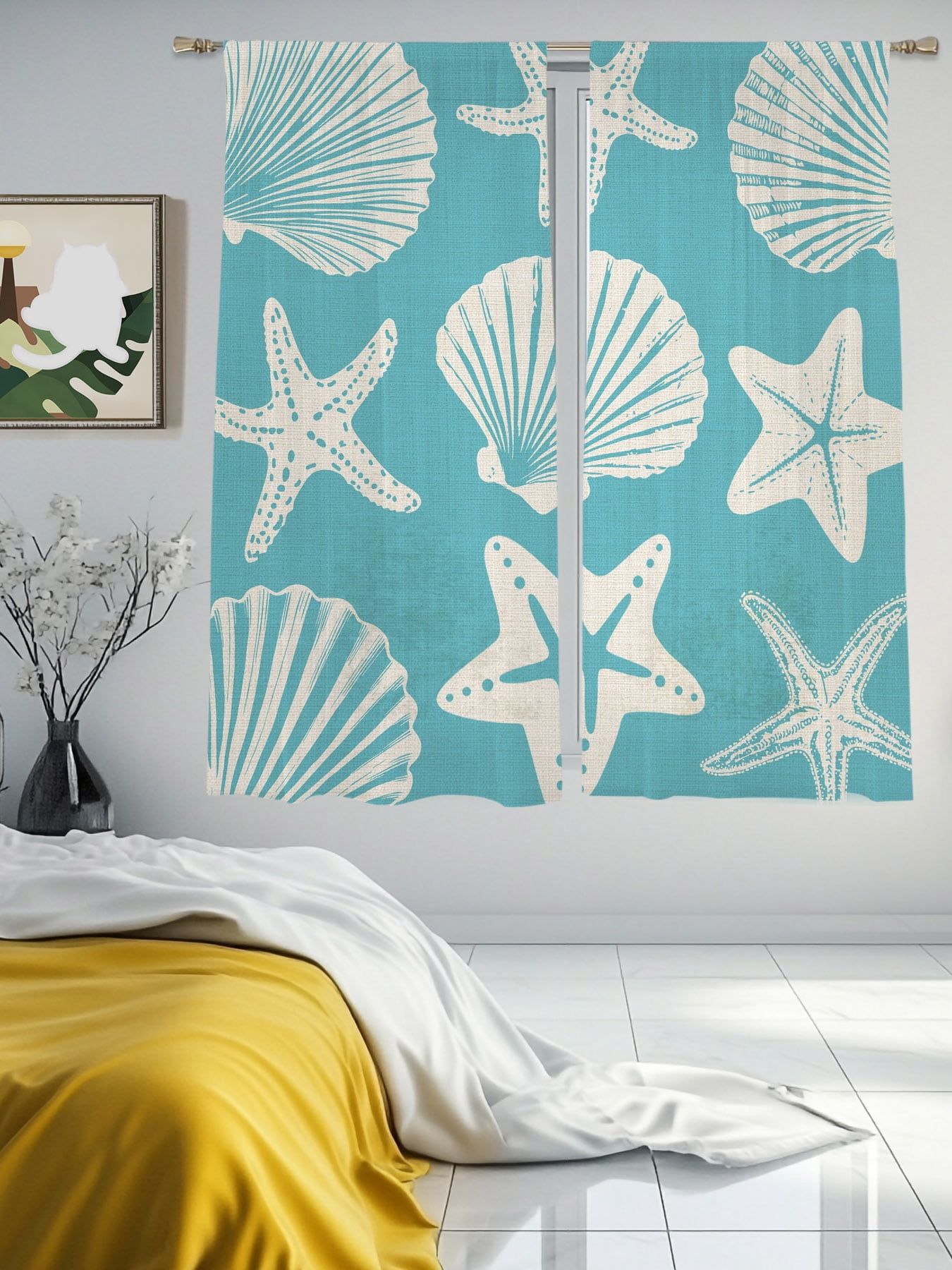 Coastal Starfish Blue Ocean Chiffon Sheer Curtains 63 Inches Long ...
