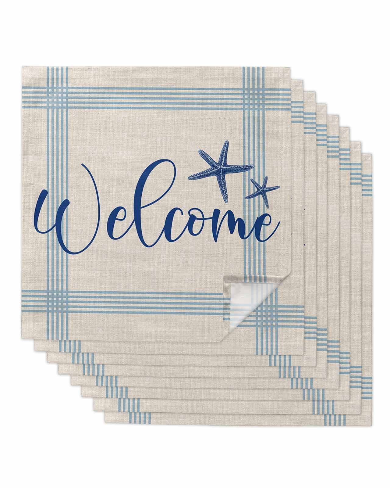 Coastal Starfish Cloth Napkins Set of 8 Reusable Dinner Napkins, Blue ...