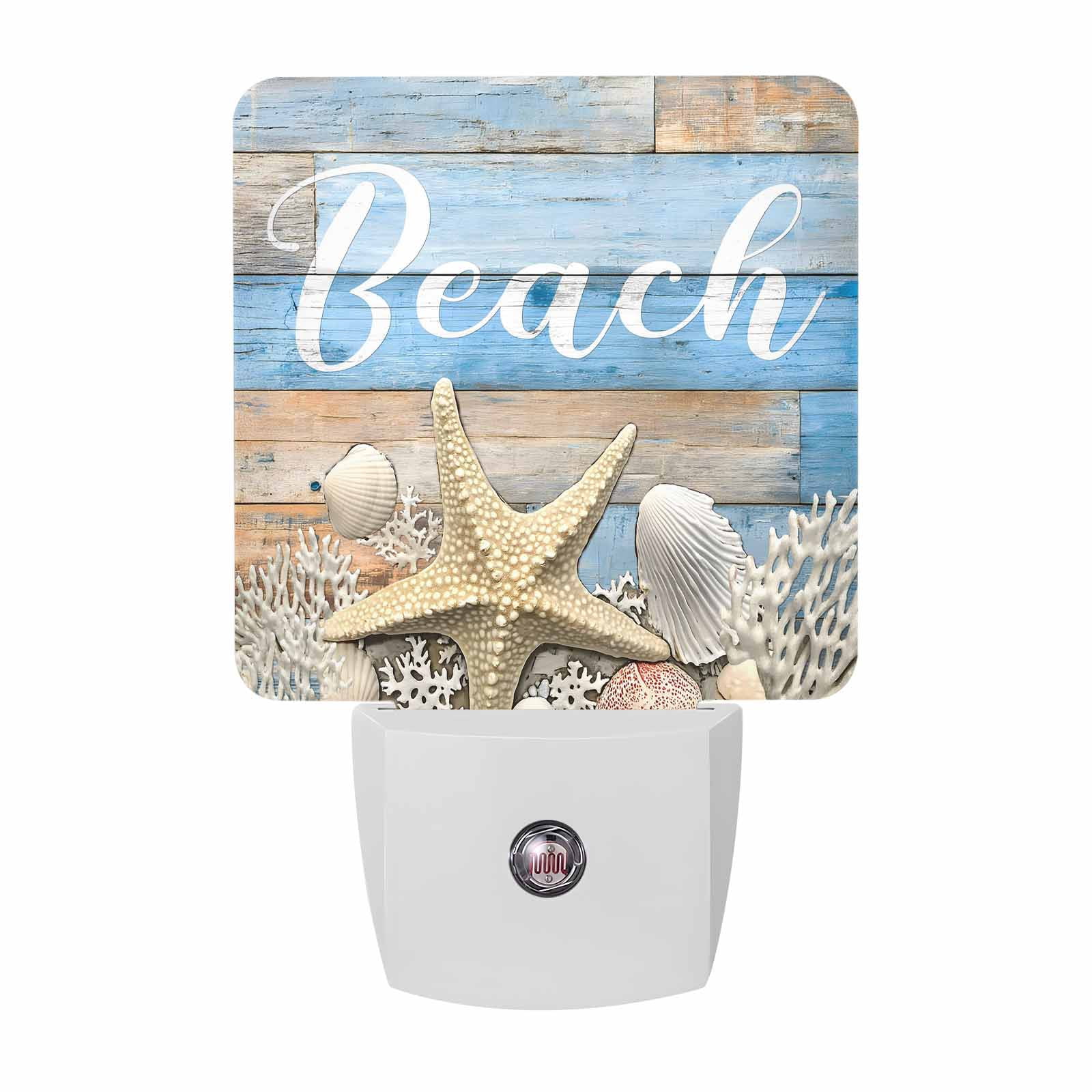 Coastal Starfish Coral Plug-in LED Night Lights Shell Ocean Wood Grain ...