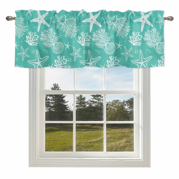 Coastal Starfish Coral Shell Valances for Windows Watercolor Marine ...