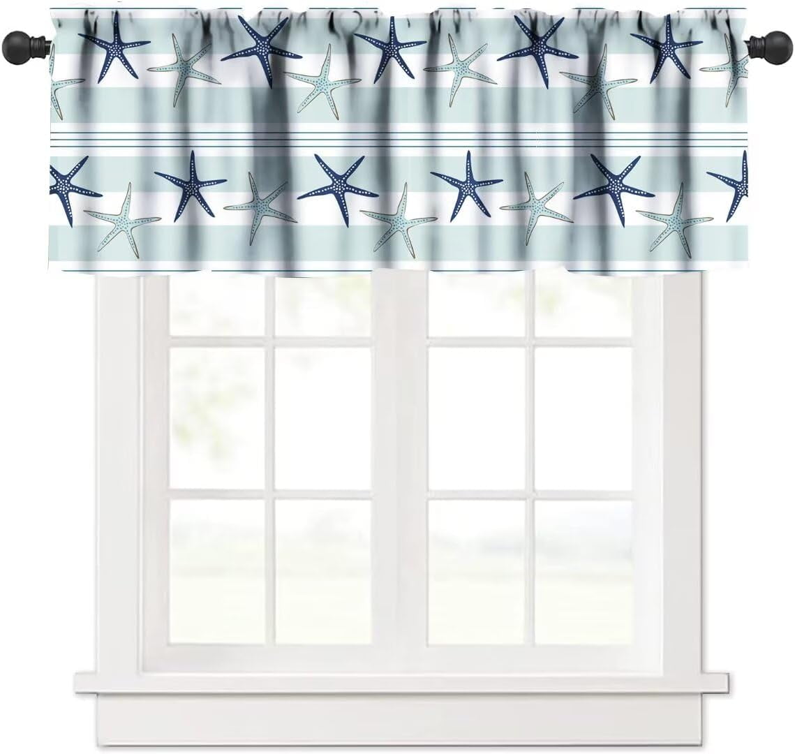 Coastal Starfish Curtain Valances, Summer Nautical Beach Blue Turquoise ...
