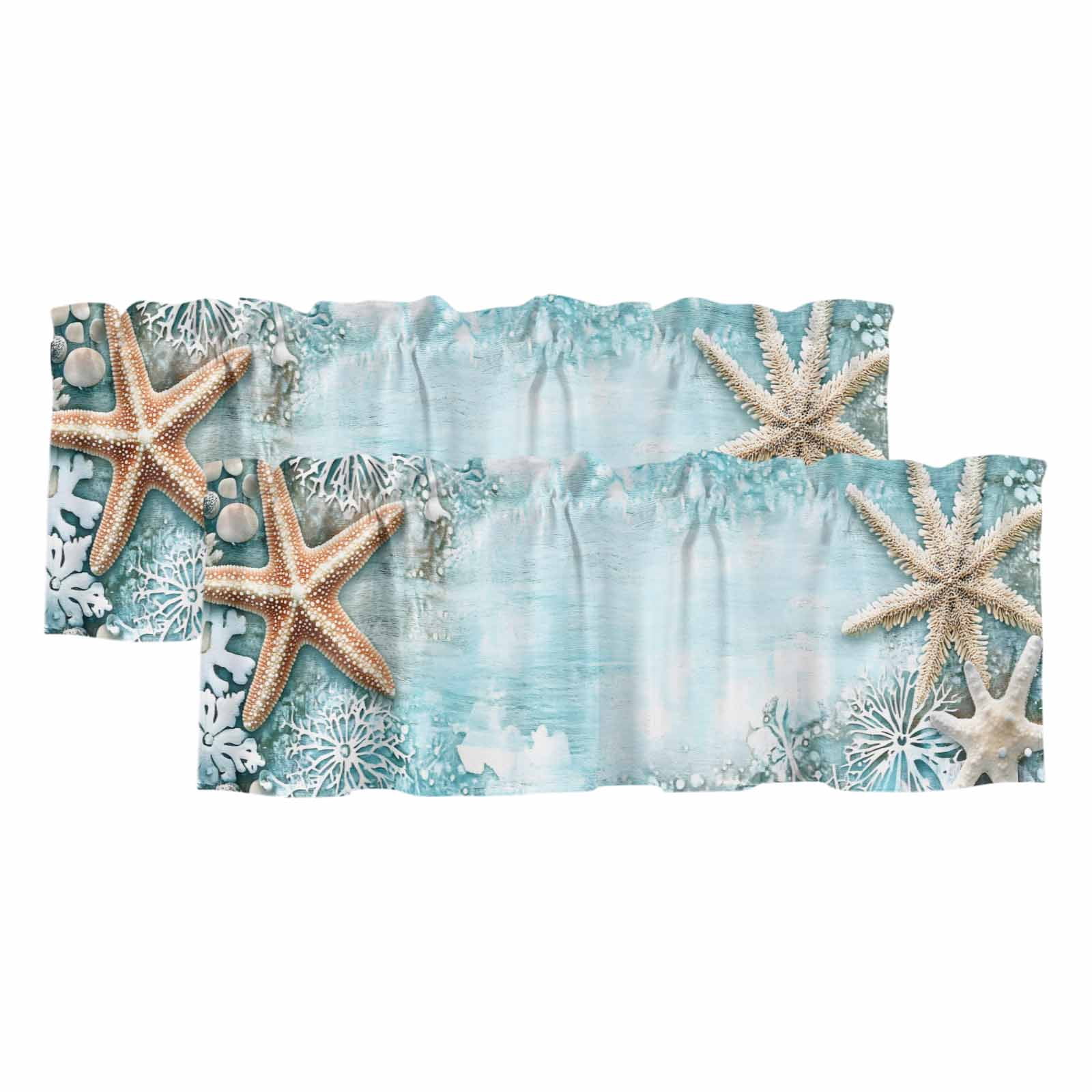 Coastal Starfish Curtain Valances for Windows, Kitchen Valance Window ...