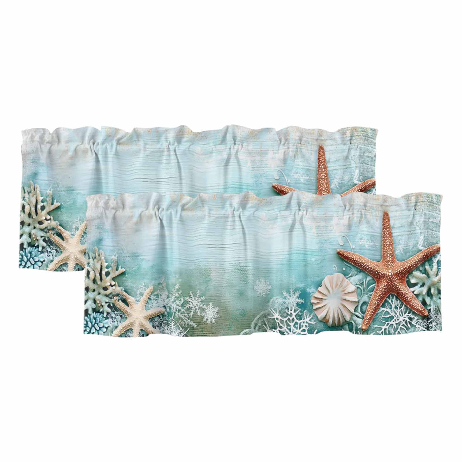 Coastal Starfish Curtain Valances for Windows, Kitchen Valance Window ...