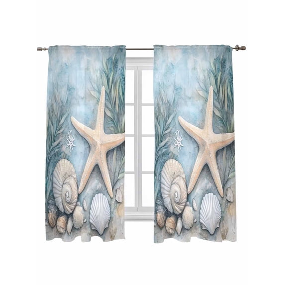 Coastal Starfish Curtains 72 Inch Length,Sheer Curtains for Bedroom ...