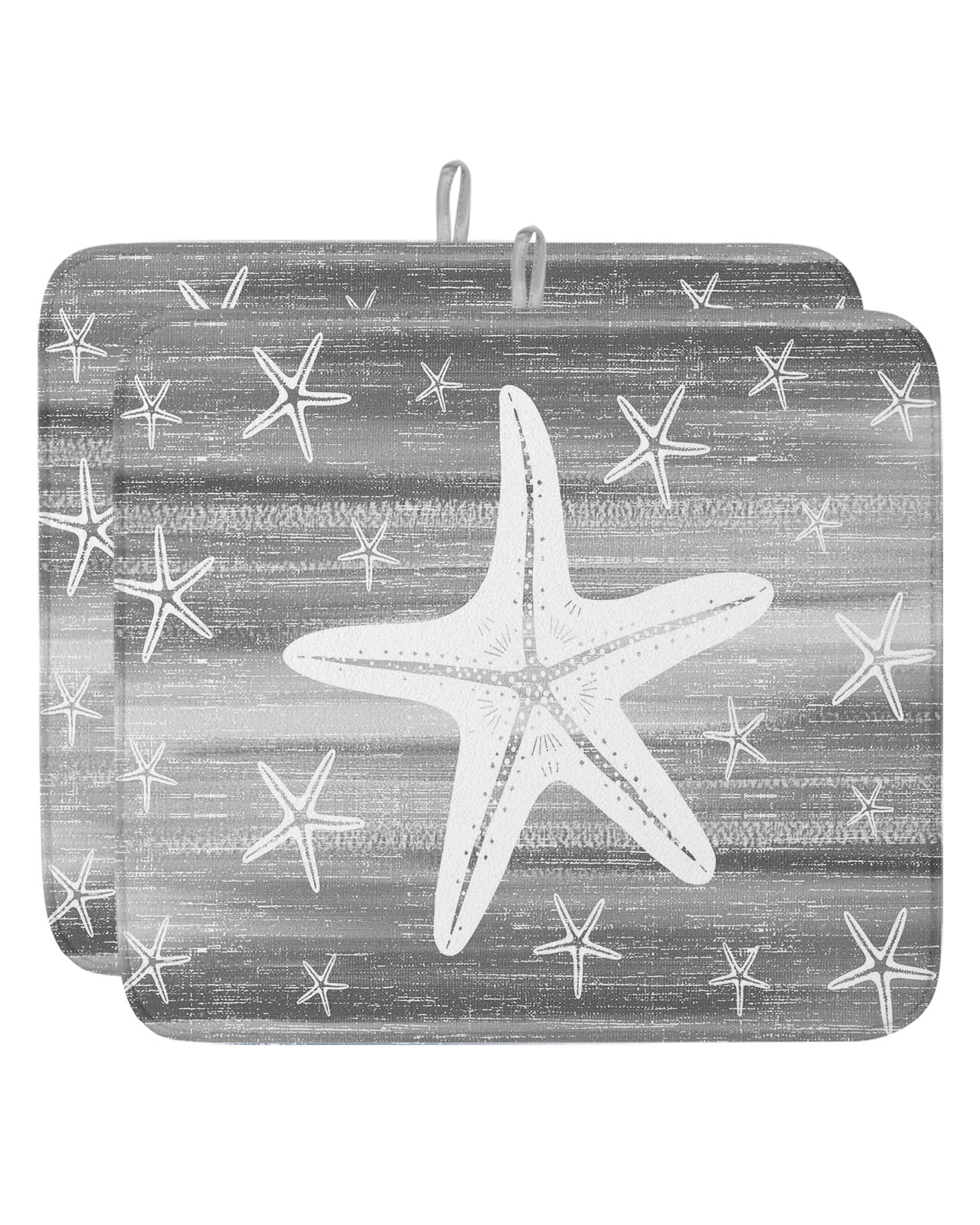 Coastal Starfish Dish Drying Mat for Kitchen Counter,Grey Nautical ...