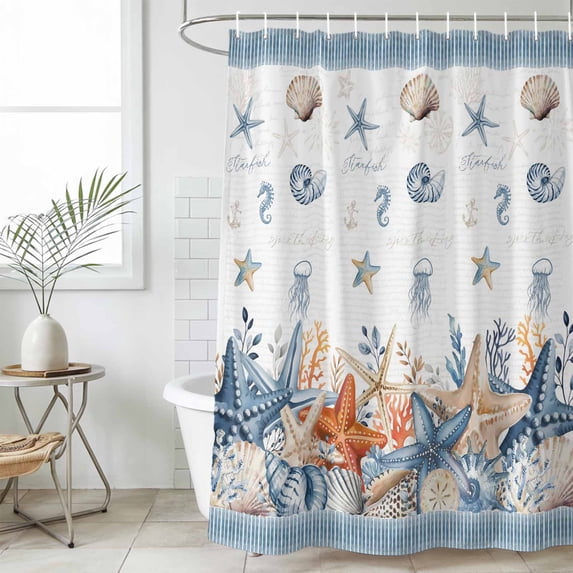 Coastal Starfish Extra Long Shower Curtain Set, Waterproof Shower ...